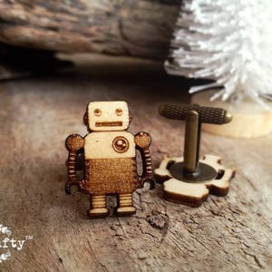 Tin Robot Wooden Cufflinks, Retro Toys Robot Cuff Links, Gift for ...