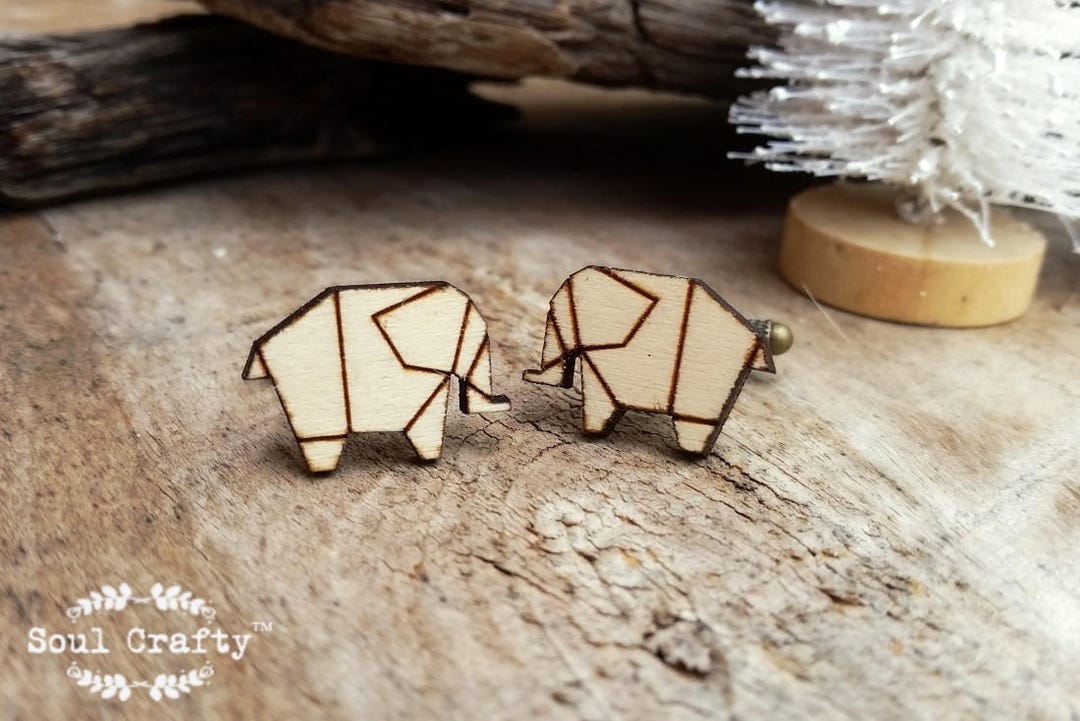 Wooden Origami Elephant Bronze Cufflinks, Geometric Elephant Cuff Links ...