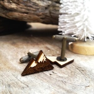 Snow Mountain Wooden Cufflinks, Hiker Gift, Gift for Camper, Wooden ...