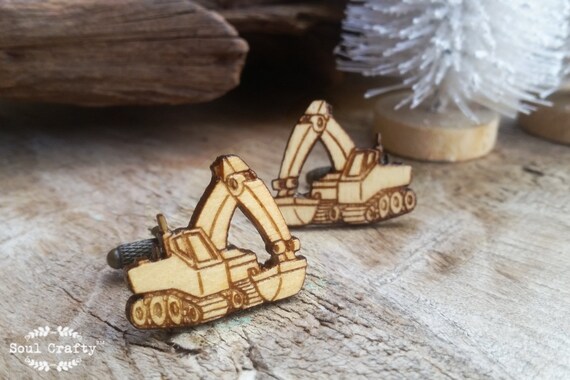 Wooden Excavator bronze cufflinks, Bulldozer cufflinks, Crane operator ...