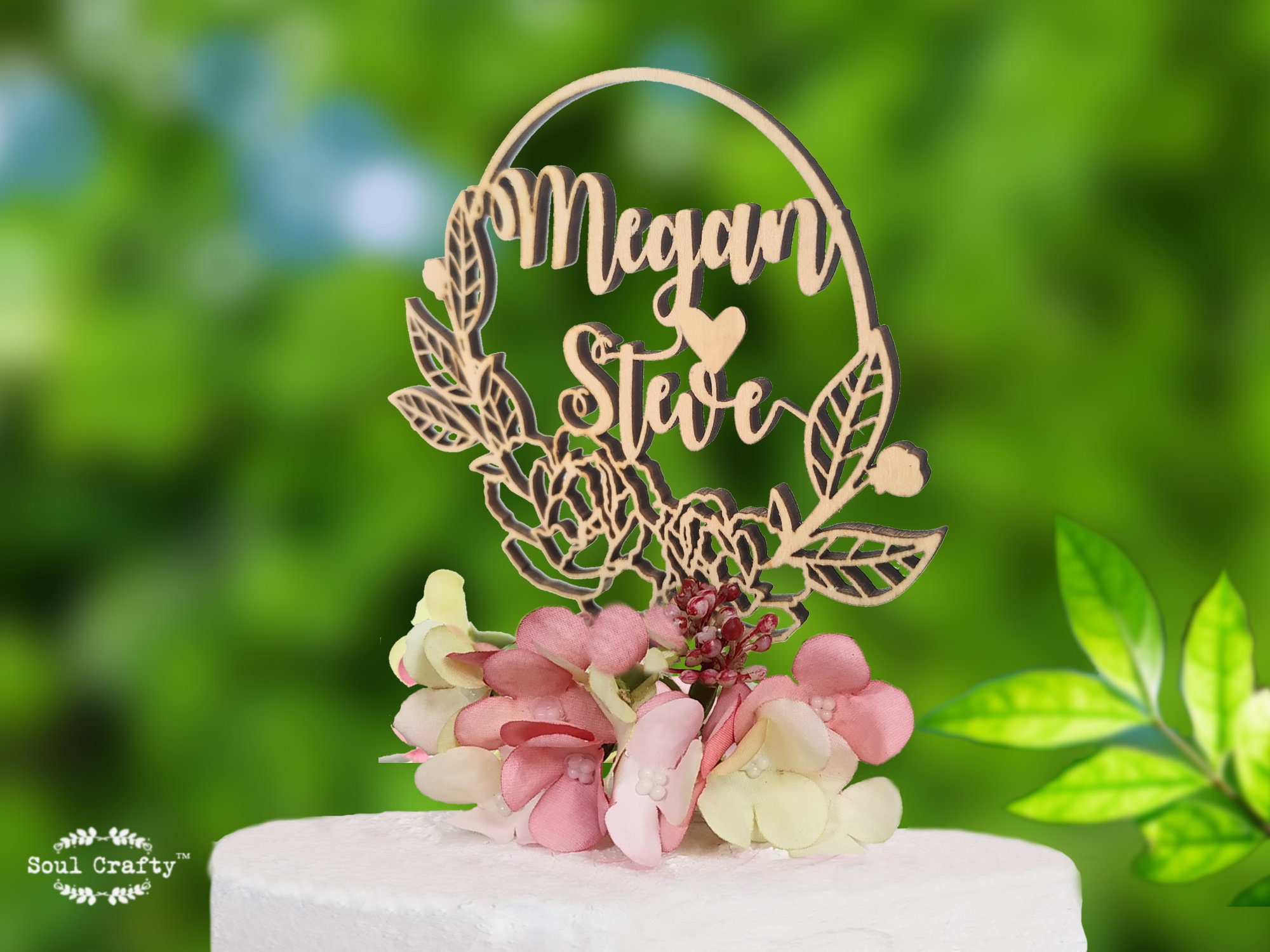 Customized Wooden Peony Cake Topper, Cake Toppers Names, Topper for ...