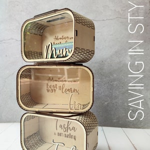 Personalized Name Wooden Coin Box, Wooden Piggy Bank, Honeymoon Fund ...