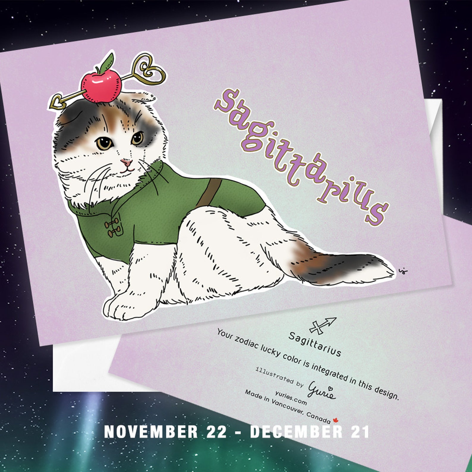 Pisces Cat Zodiac Sign Lucky Color Cards Greeting Card 5x7 Size , CAT ...