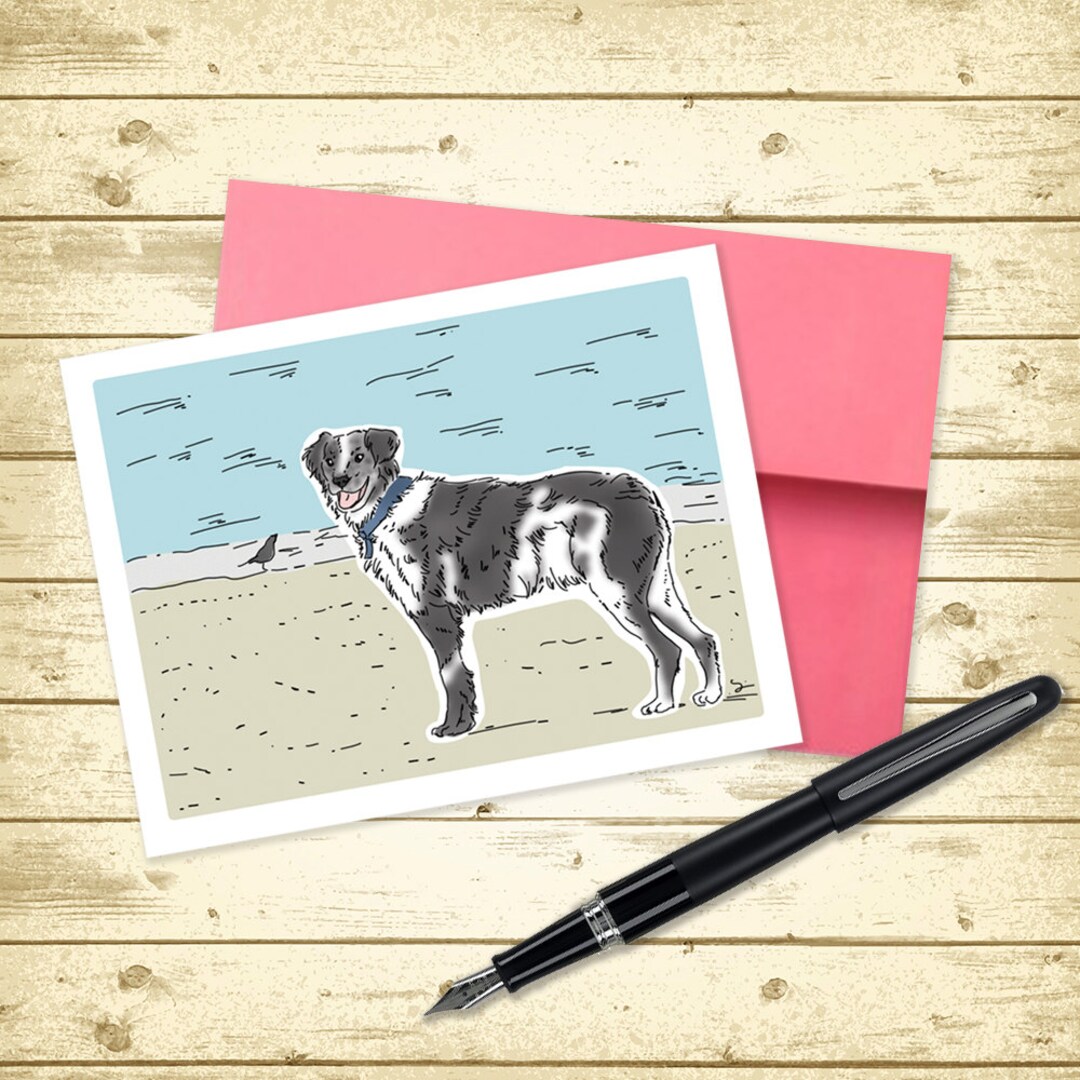 Dog Lovers Greeting Card Dog on the Beach With Bird 5.5x4.25 Size - Etsy