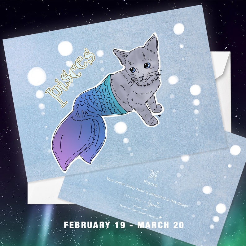Pisces Cat Zodiac Sign Lucky Color Cards Greeting Card 5x7 Size , CAT ...