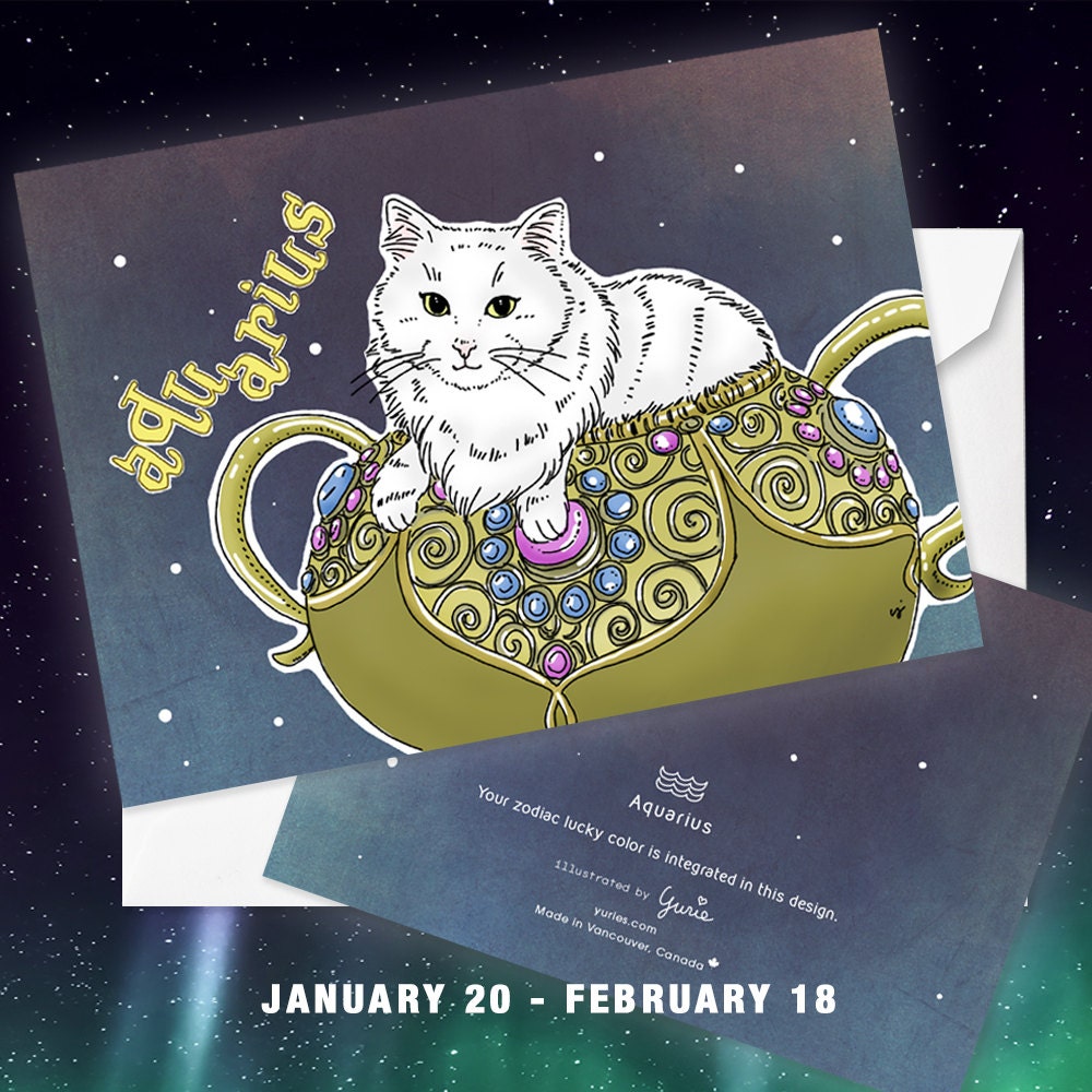 Pisces Cat Zodiac Sign Lucky Color Cards Greeting Card 5x7 Size , CAT ...