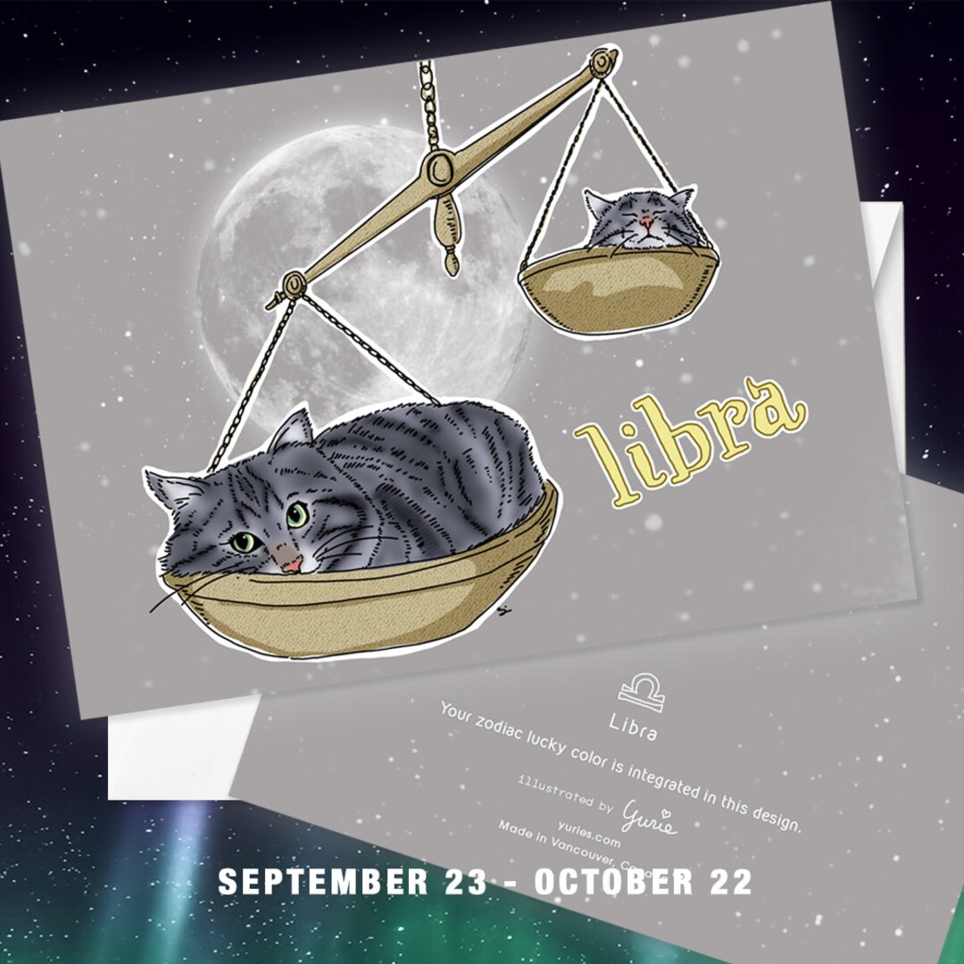 Libra Cat Zodiac Sign Lucky Color Cards Greeting Card 5x7 - Etsy