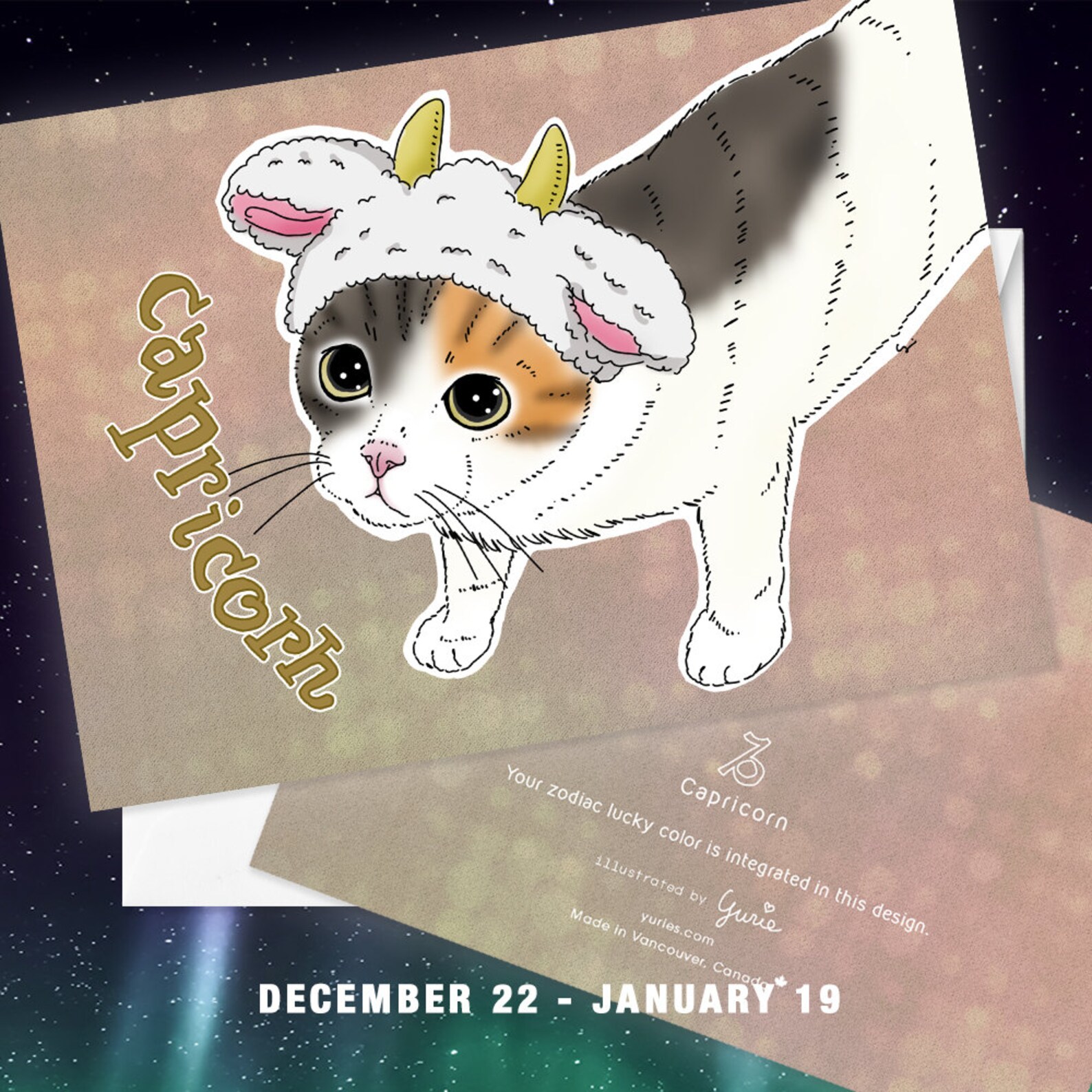 Pisces Cat Zodiac Sign Lucky Color Cards Greeting Card 5x7 Size , CAT ...