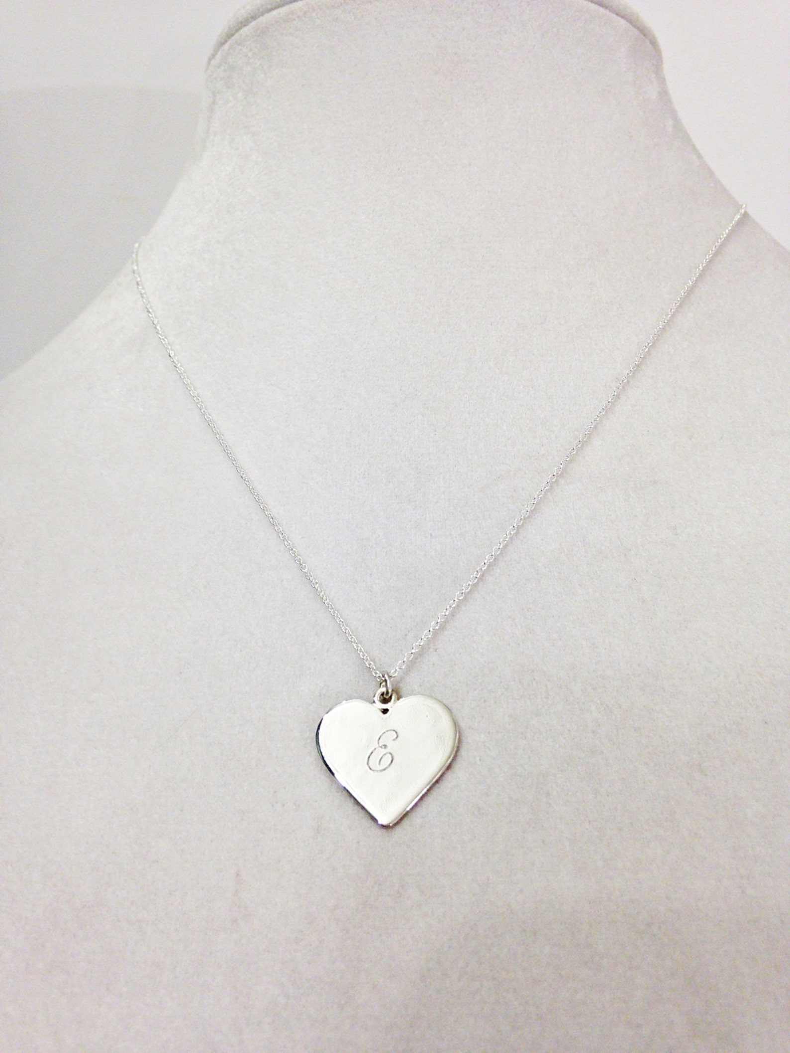 Sterling Silver Heart Necklace With Engraved Initial - Bridesmaids - Etsy