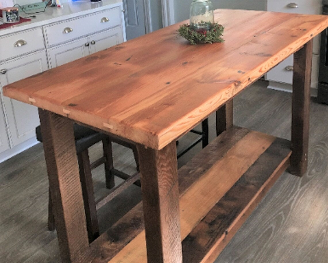 Rustic Kitchen Island Made From Reclaimed Pine Barnwood Made - Etsy