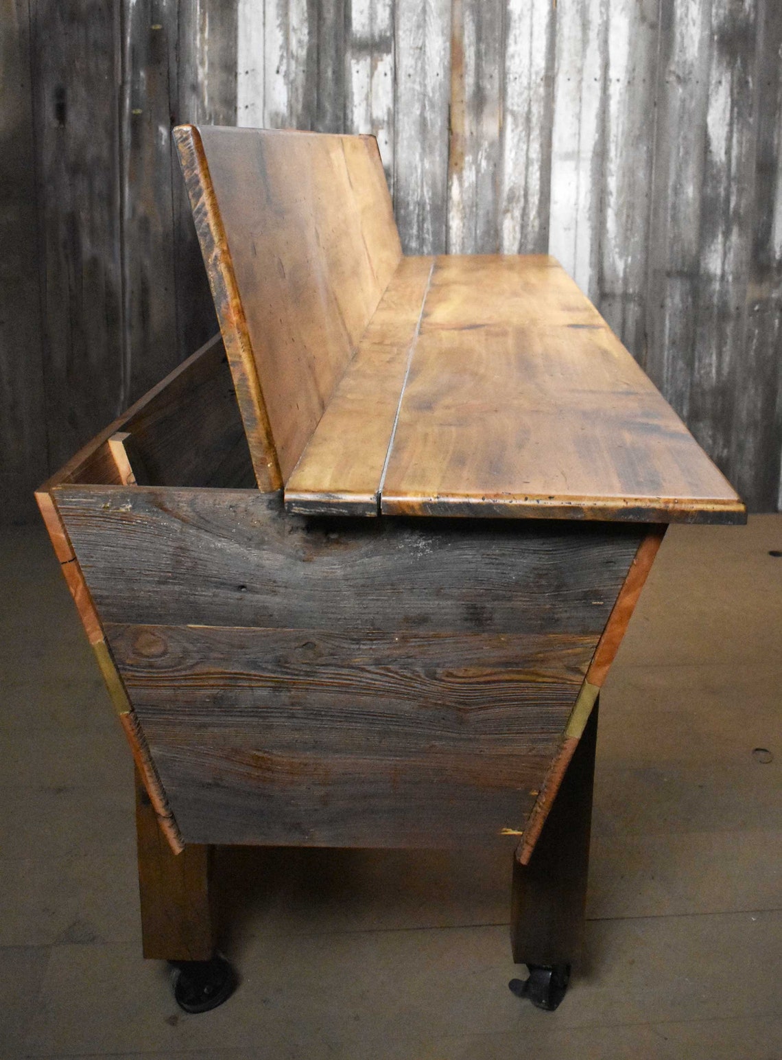 Trough Table With Storage Made of Reclaimed Barn Wood Made | Etsy