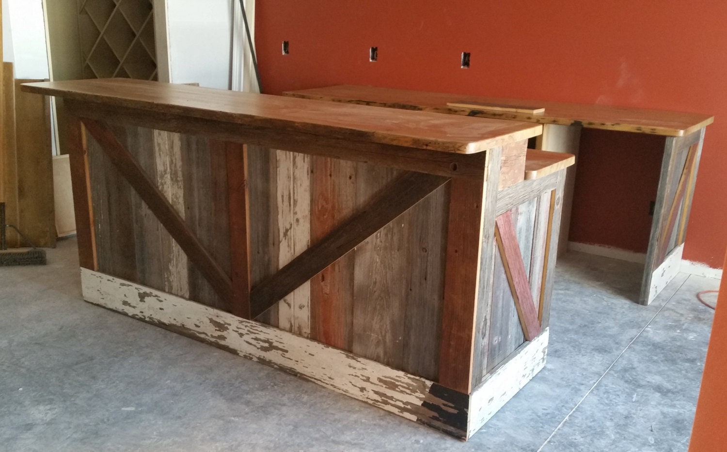 Bar Made From Reclaimed Pine Barn Siding with Live Edge Top | Etsy