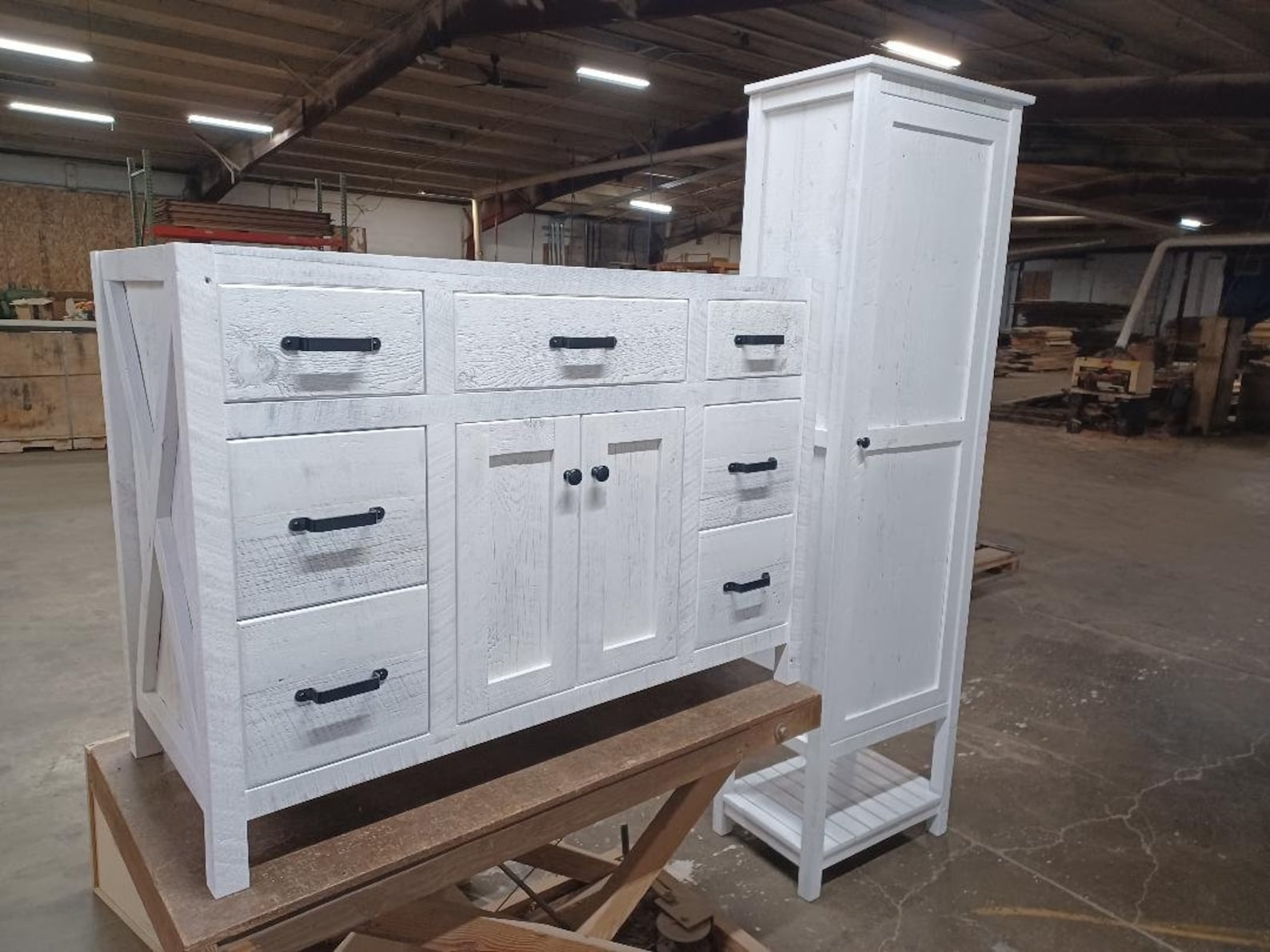 White Rustic Vanity Made to Order From Reclaimed Pine Barn Wood With X ...