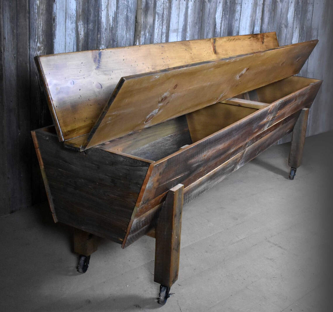 Trough Table With Storage Made of Reclaimed Barn Wood Made | Etsy