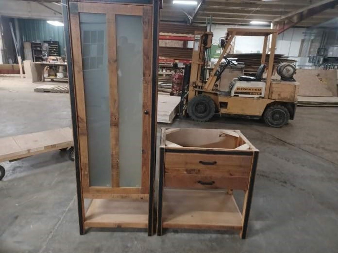 Rustic Linen Cabinet With Glass Door and Metal, Made of Reclaimed Pine ...