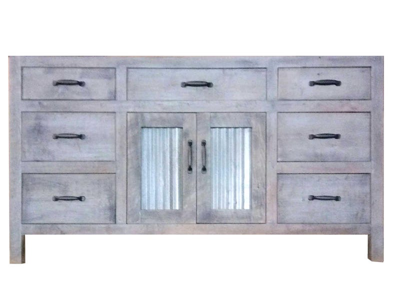 Rustic Gray Vanity With Reclaimed Pine Barn Wood and Metal Inserts ...