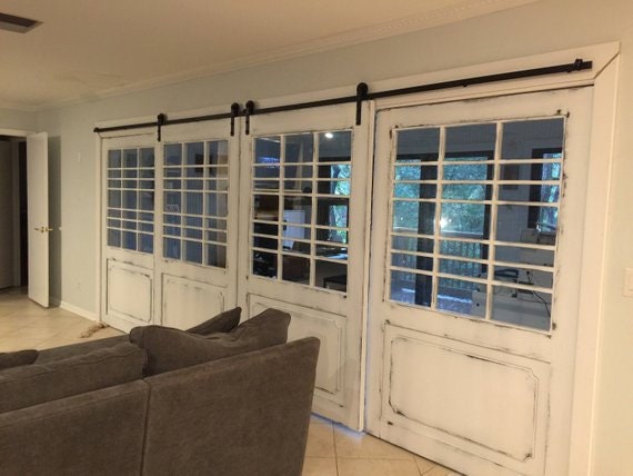 Barn Doors White Distressed with Multiple Window Panes | Etsy