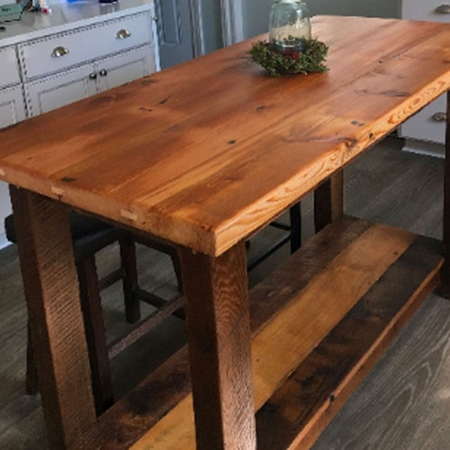 Rustic Kitchen Island Made From Reclaimed Oak Barnwood Made | Etsy