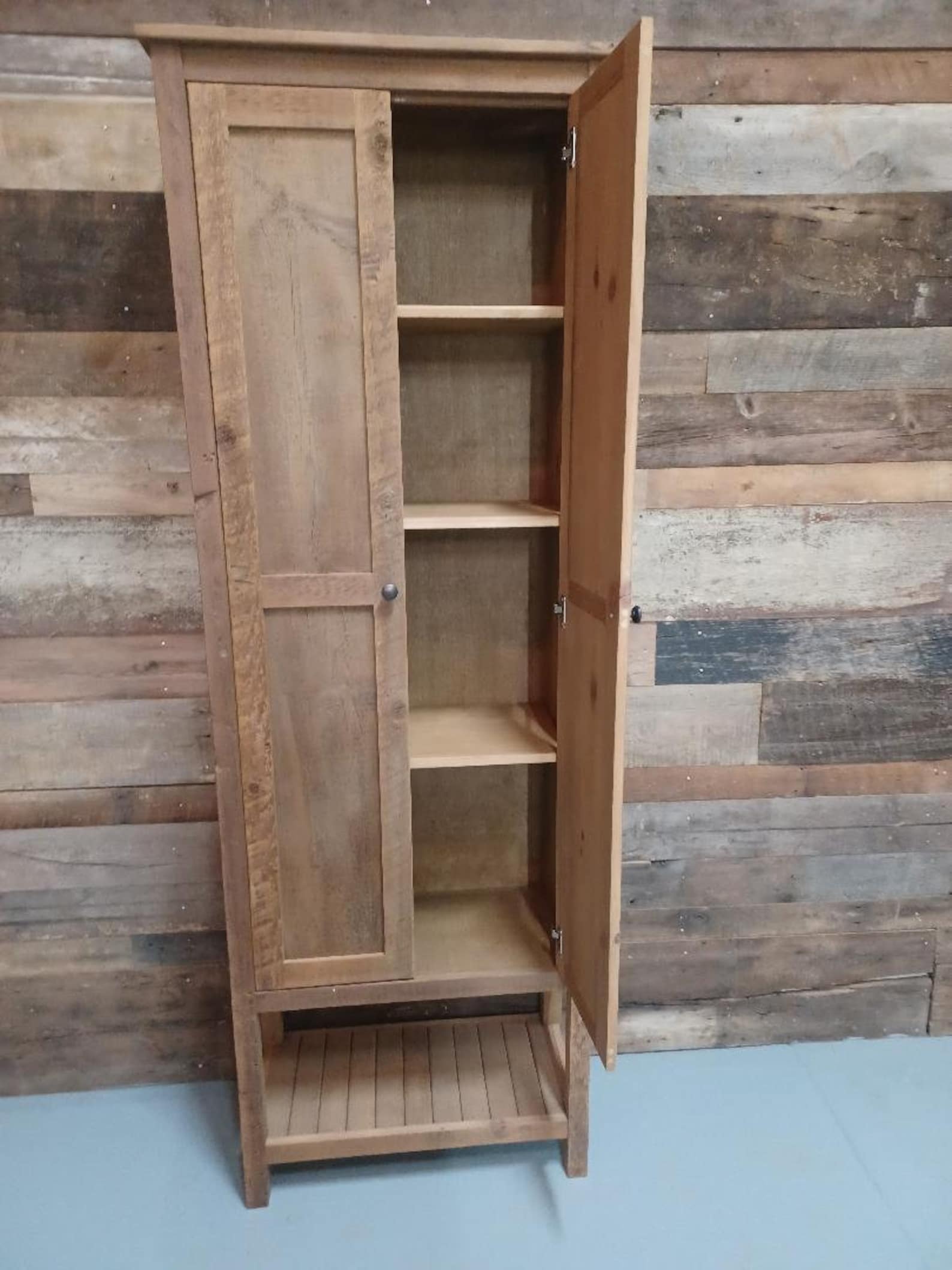 Rustic Linen Cabinet With Open Bottom Shelf Made of Reclaimed - Etsy