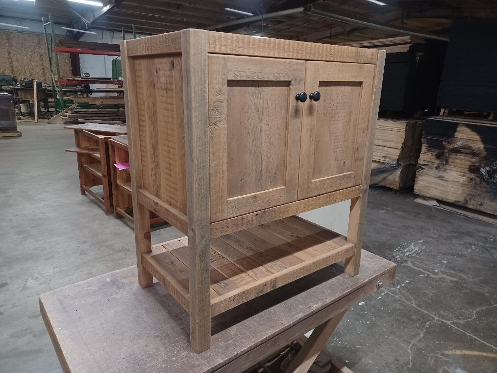 Rustic Vanity With Open Shelf, Made to Order From Reclaimed Pine Barn ...
