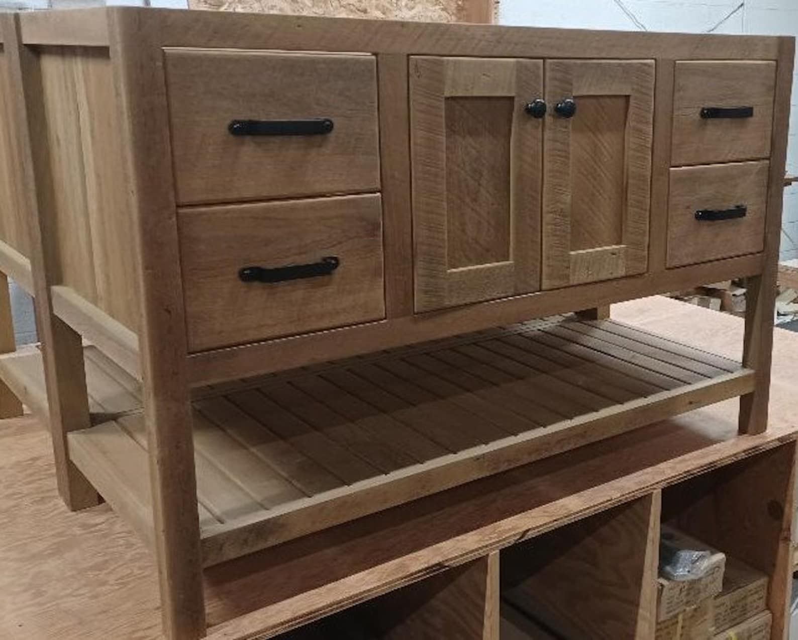 Rustic Vanity With Open Shelf, Made to Order From Reclaimed Pine Barn ...