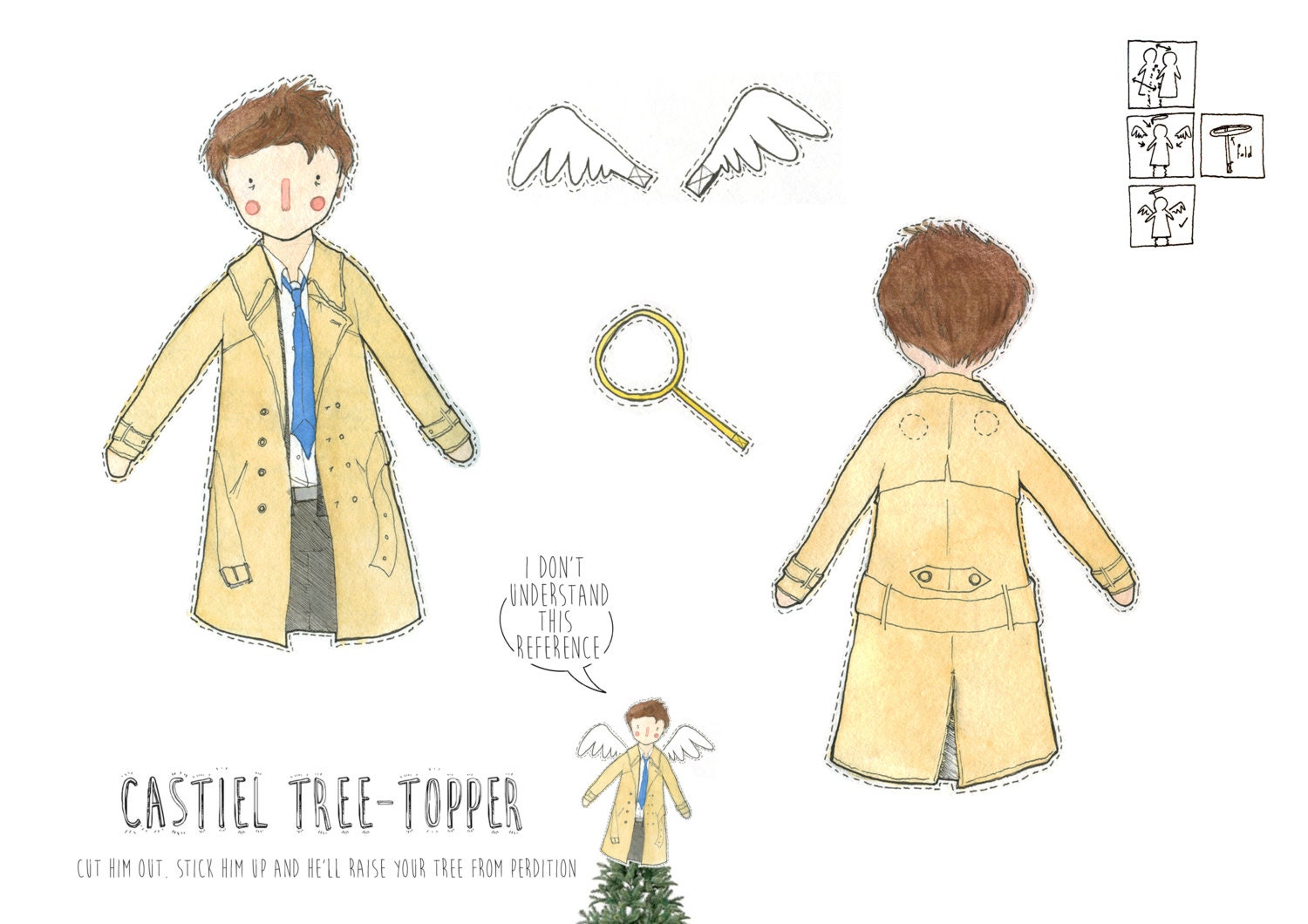 Tree-topper Castiel, Christmas Decoration (cut-out) - Etsy