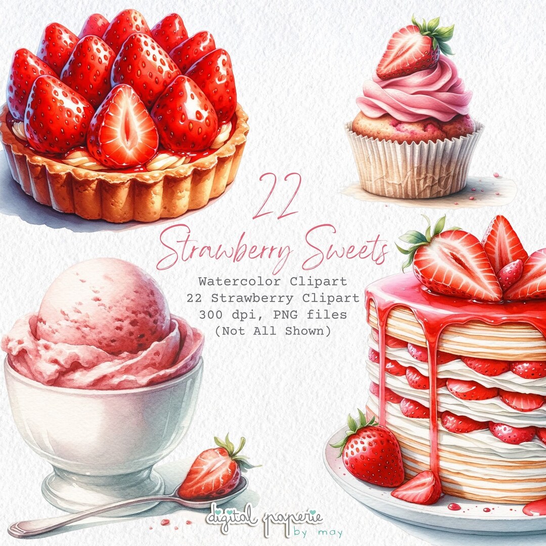 Strawberry Sweets Watercolor Clip Art, Transparent PNG, Digital ...