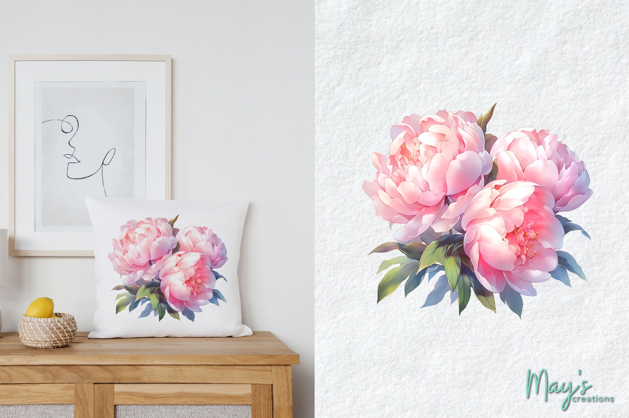 Pink Peonies Watercolor Clip Art - Etsy