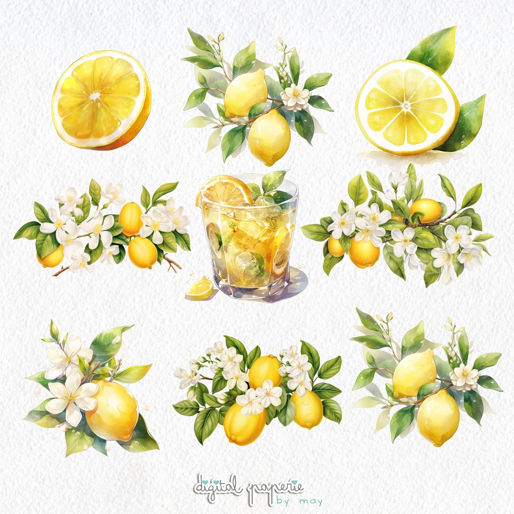 Fresh Lemon Watercolor Clip Art, Transparent PNG, Digital Download ...