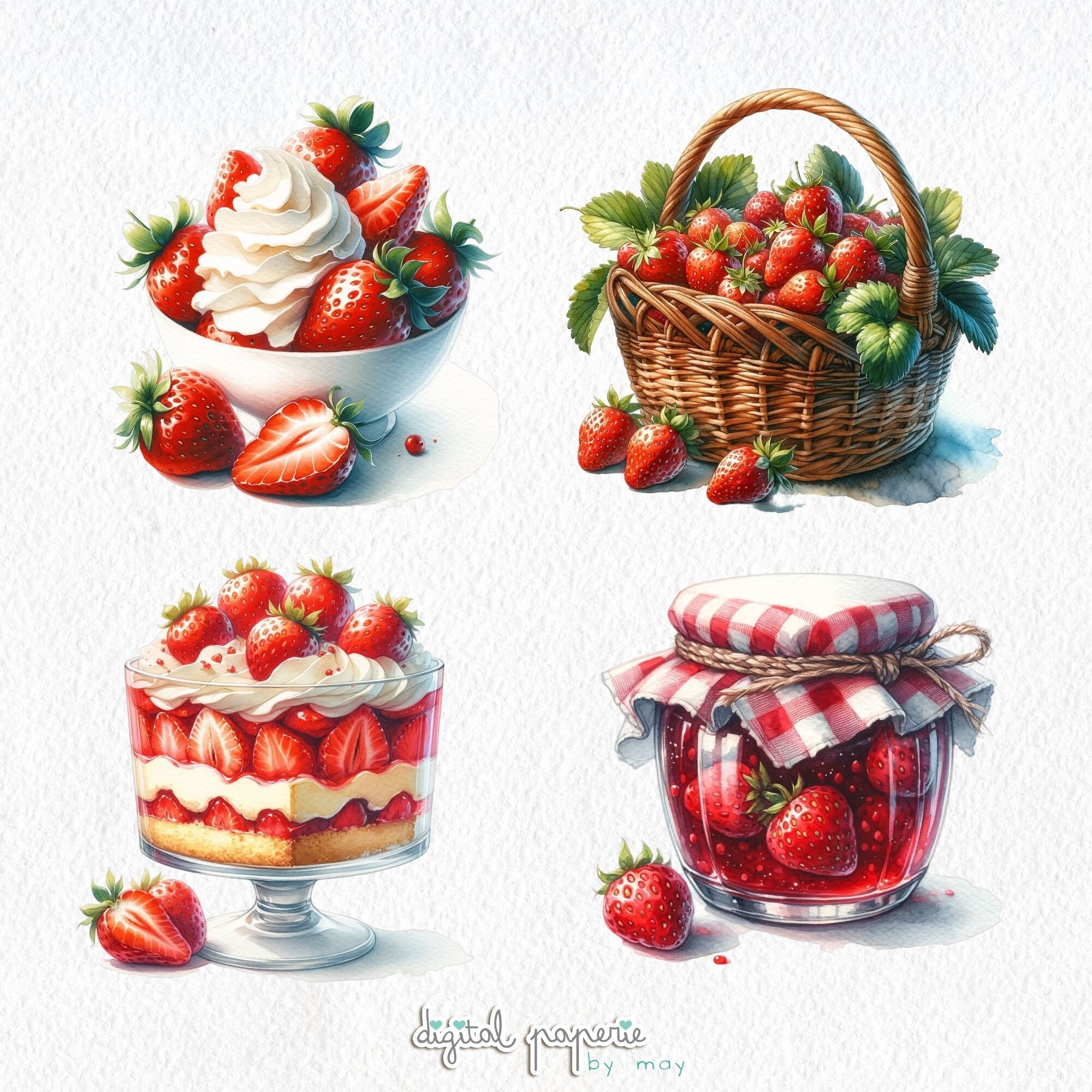 Strawberry Sweets Watercolor Clip Art, Transparent PNG, Digital ...