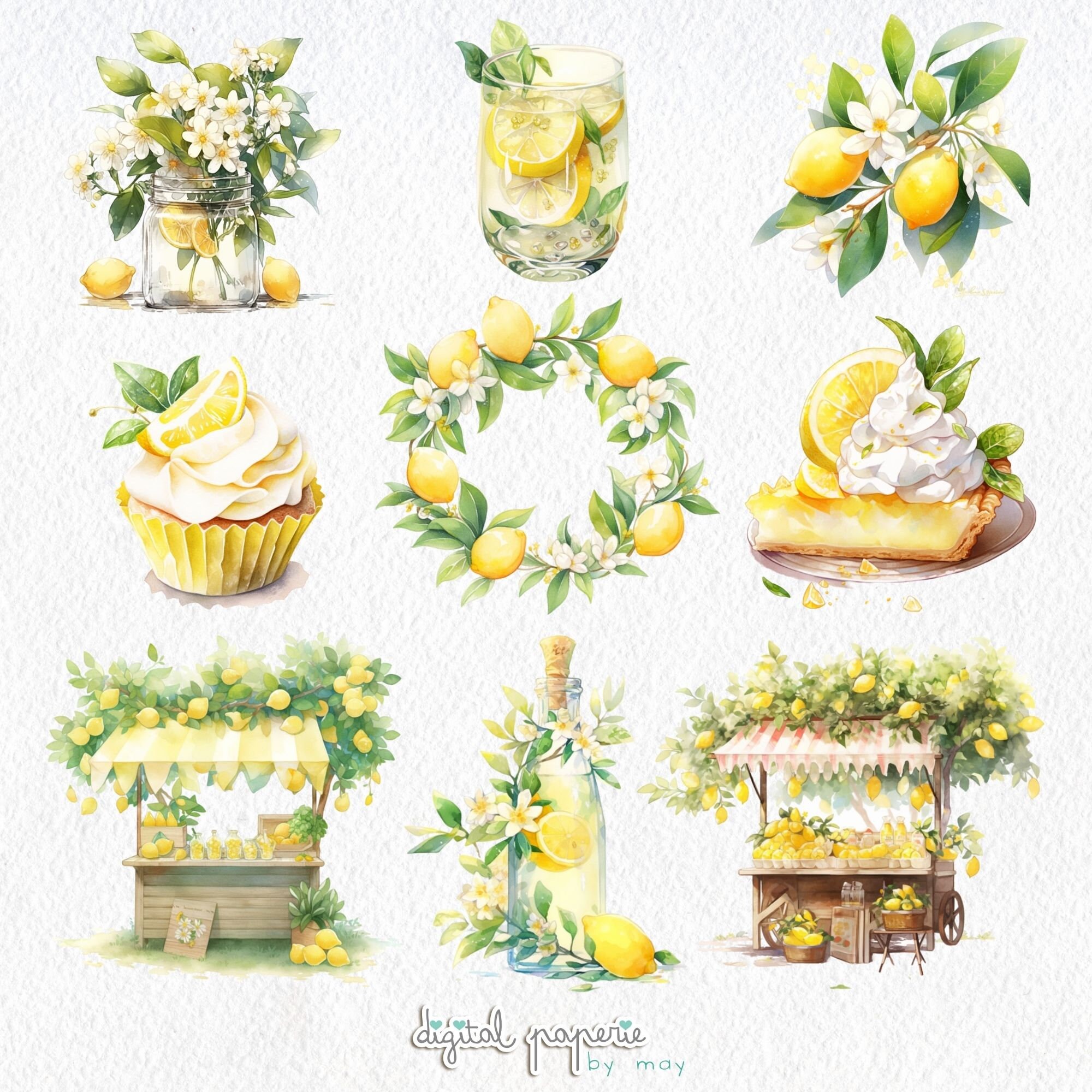 Fresh Lemon Watercolor Clip Art, Transparent PNG, Digital Download ...