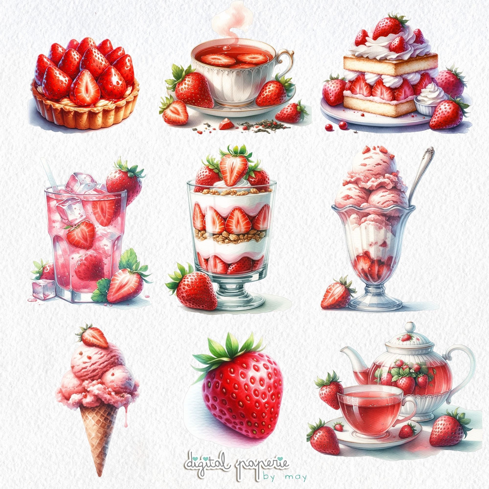 Strawberry Sweets Watercolor Clip Art, Transparent PNG, Digital ...