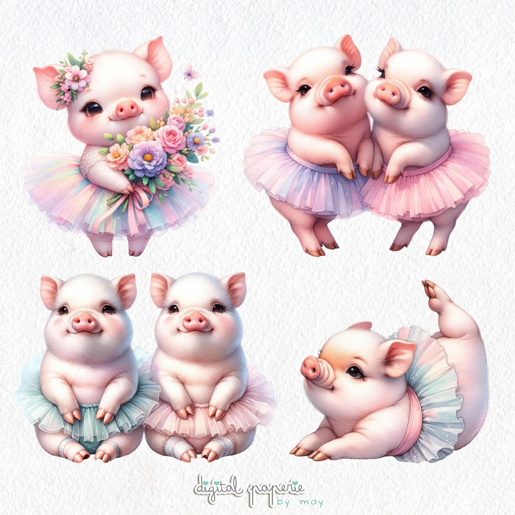 Adorable Ballerina Pig Clipart Set, Watercolor Piglet Dancer ...