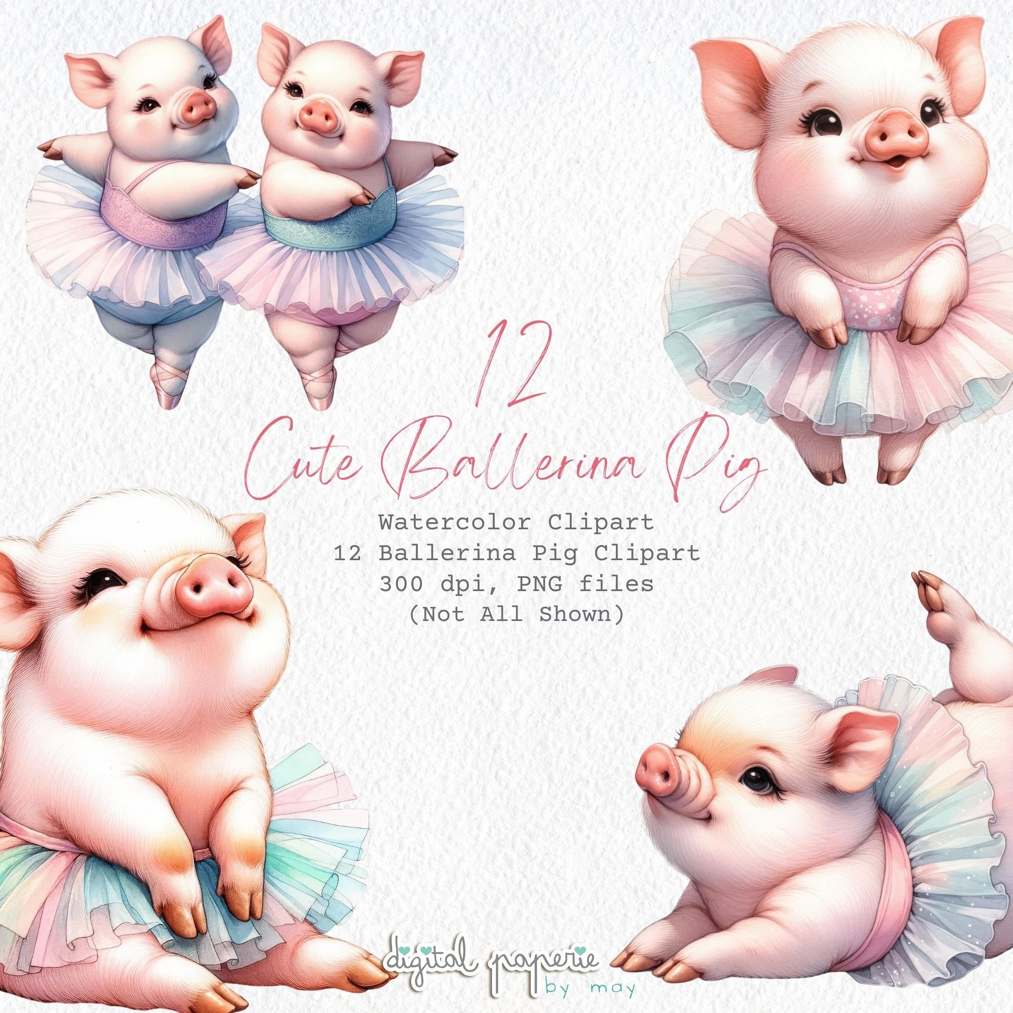 Adorable Ballerina Pig Clipart Set, Watercolor Piglet Dancer ...