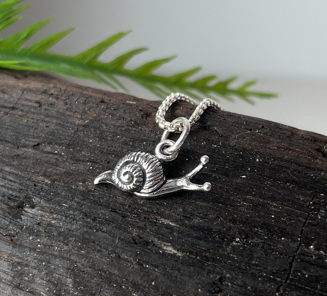 Sterling Silver Tiny Snail Charm Necklace Made From Recycled - Etsy