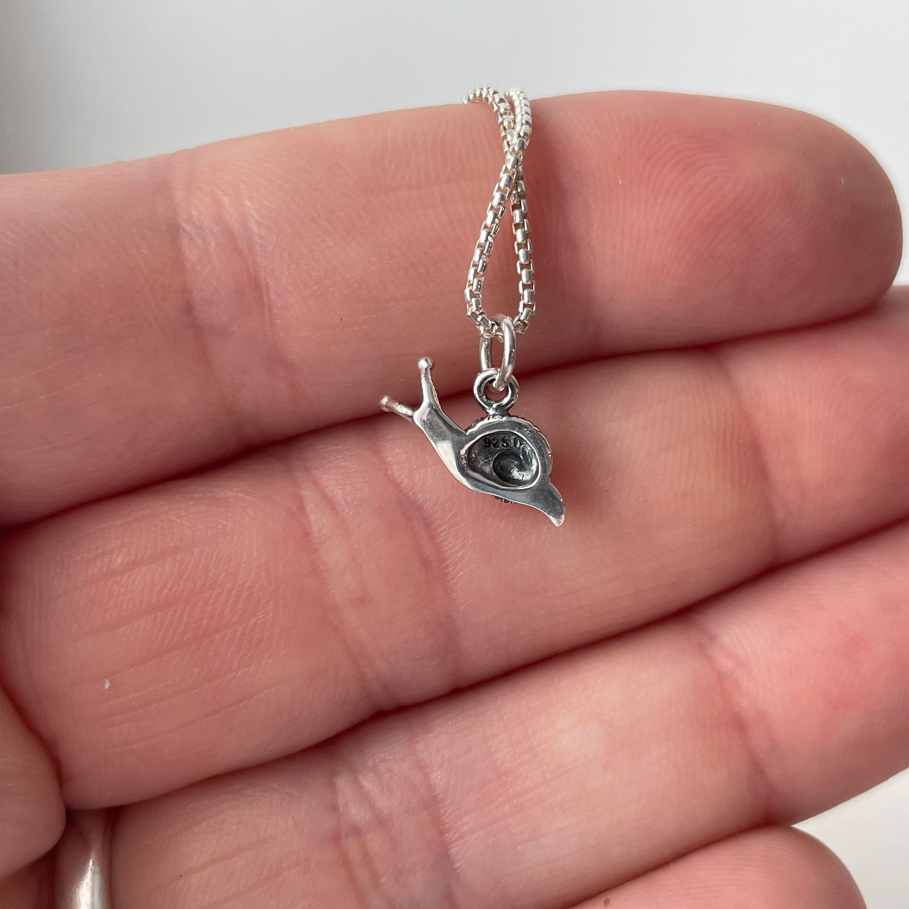 Sterling Silver Tiny Snail Charm Necklace Made From Recycled - Etsy