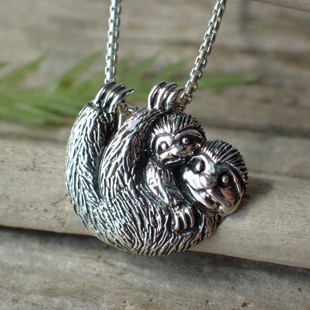 Sterling Silver Mother and Baby Sloth Necklace Made From Recycled ...
