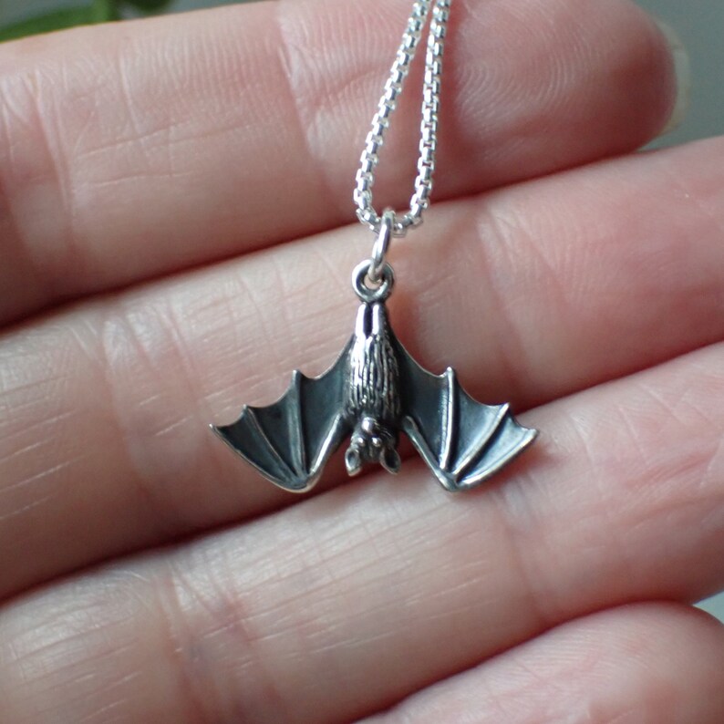 Sterling Silver Hanging Bat Charm Necklace Made From Recycled - Etsy UK