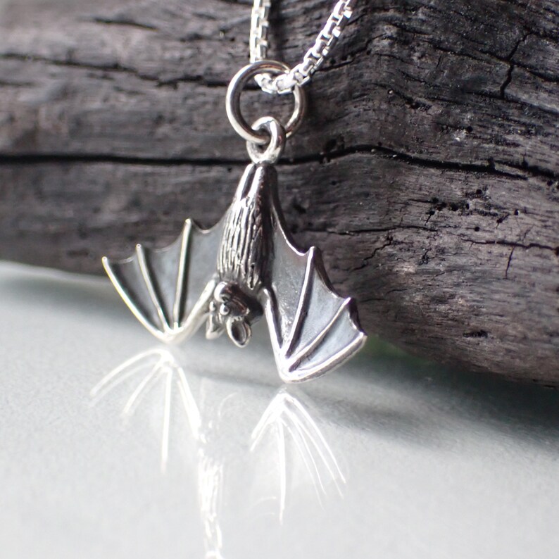 Sterling Silver Hanging Bat Charm Necklace Made From Recycled - Etsy UK