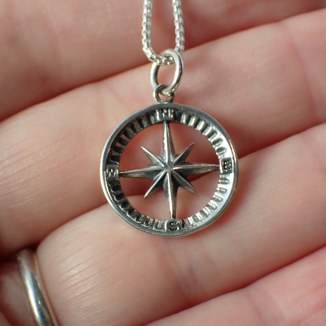 Sterling Silver Compass Rose Pendant - Etsy