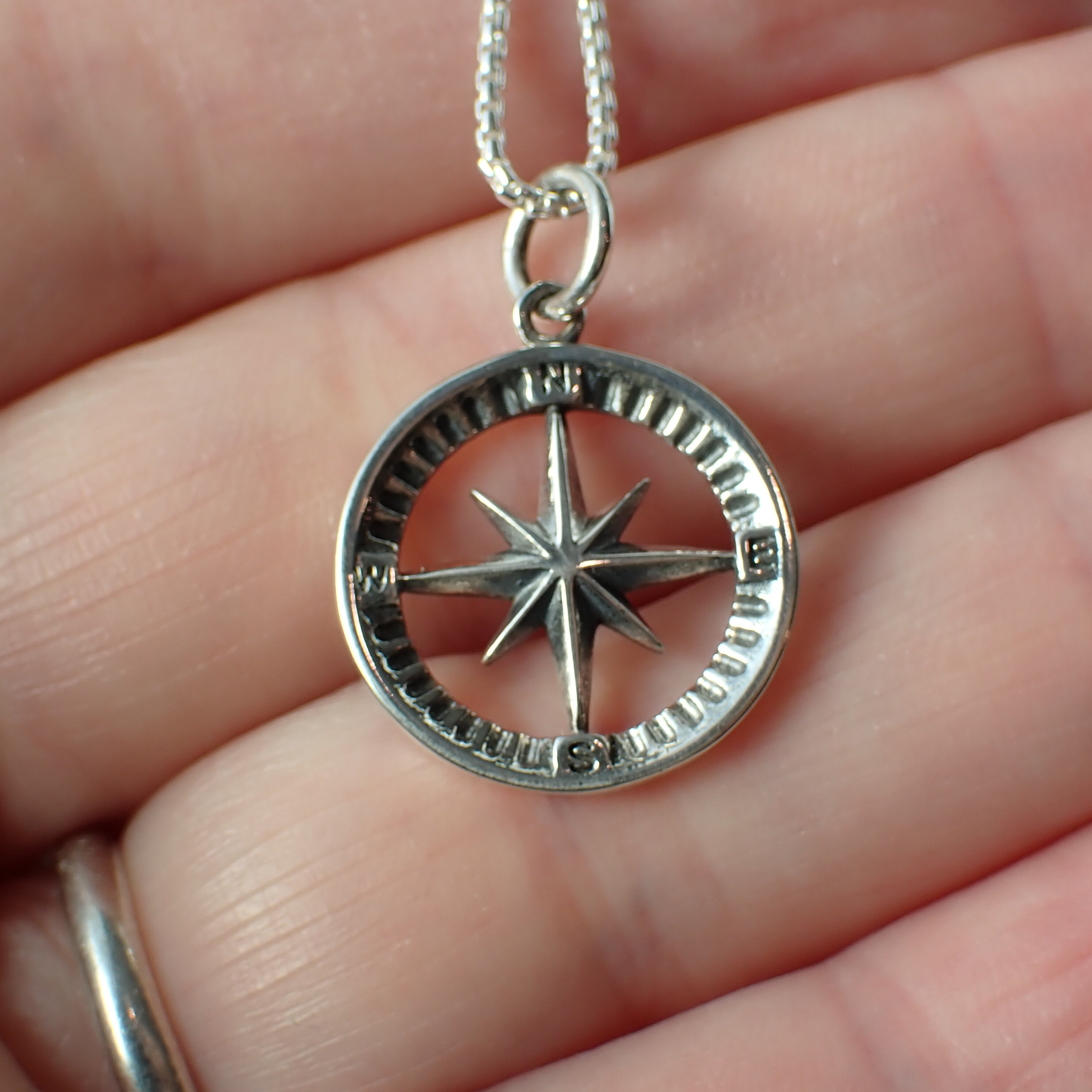 Sterling Silver Compass Rose Pendant - Etsy
