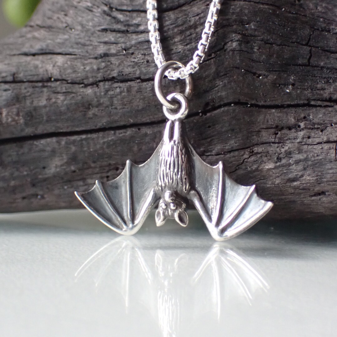 Sterling Silver Hanging Bat Charm Necklace Made From Recycled - Etsy UK