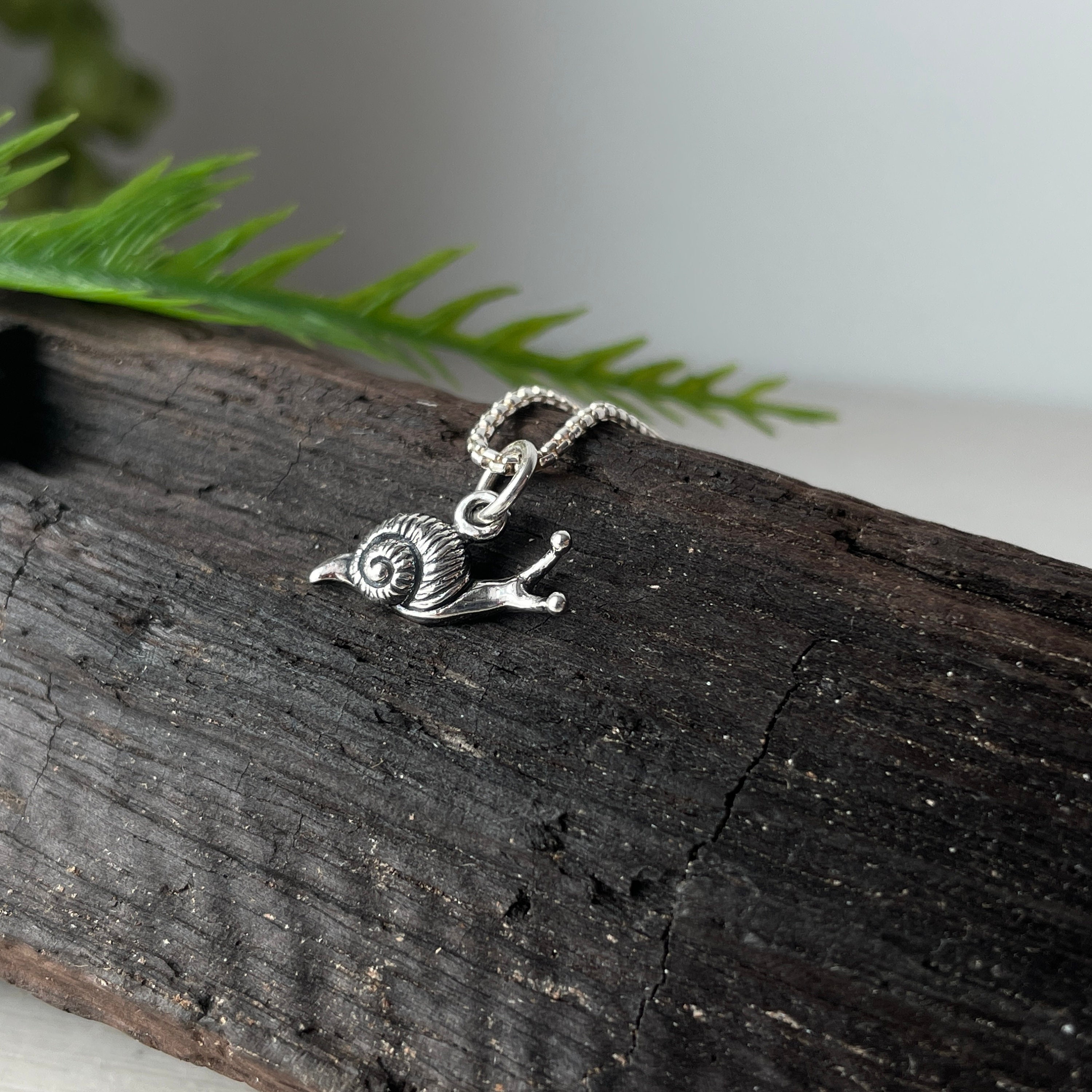 Sterling Silver Tiny Snail Charm Necklace Made From Recycled - Etsy