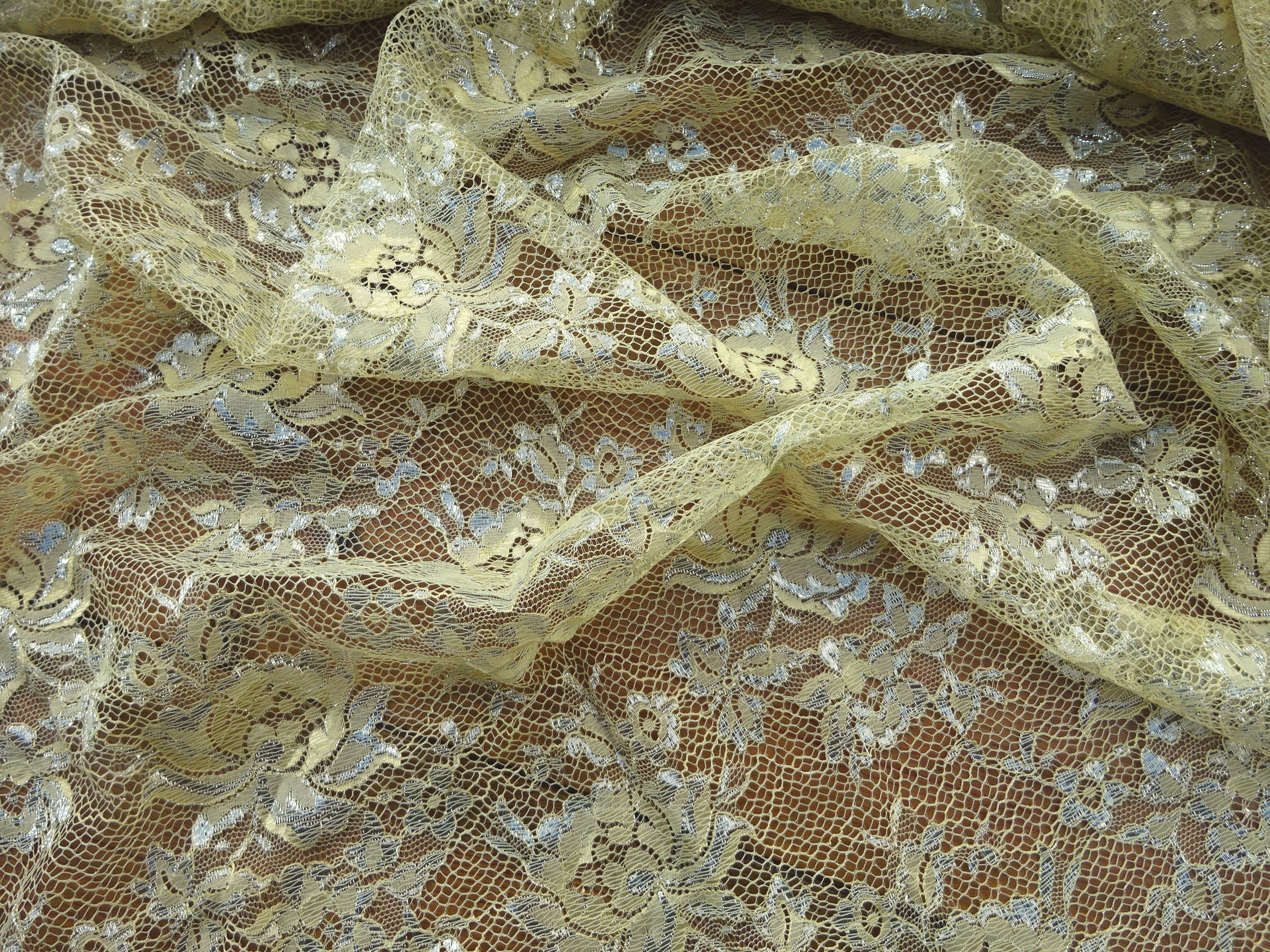 Vintage Gold Silver Embroidered Cobweb Net Dress Wedding Fabric 40l X ...