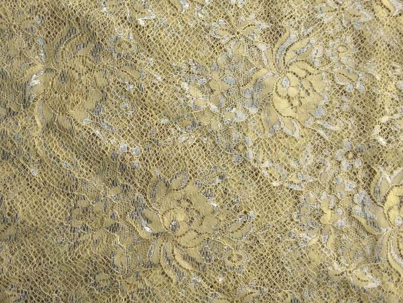 Vintage Gold Silver Embroidered Cobweb Net Dress Wedding Fabric 40l X ...