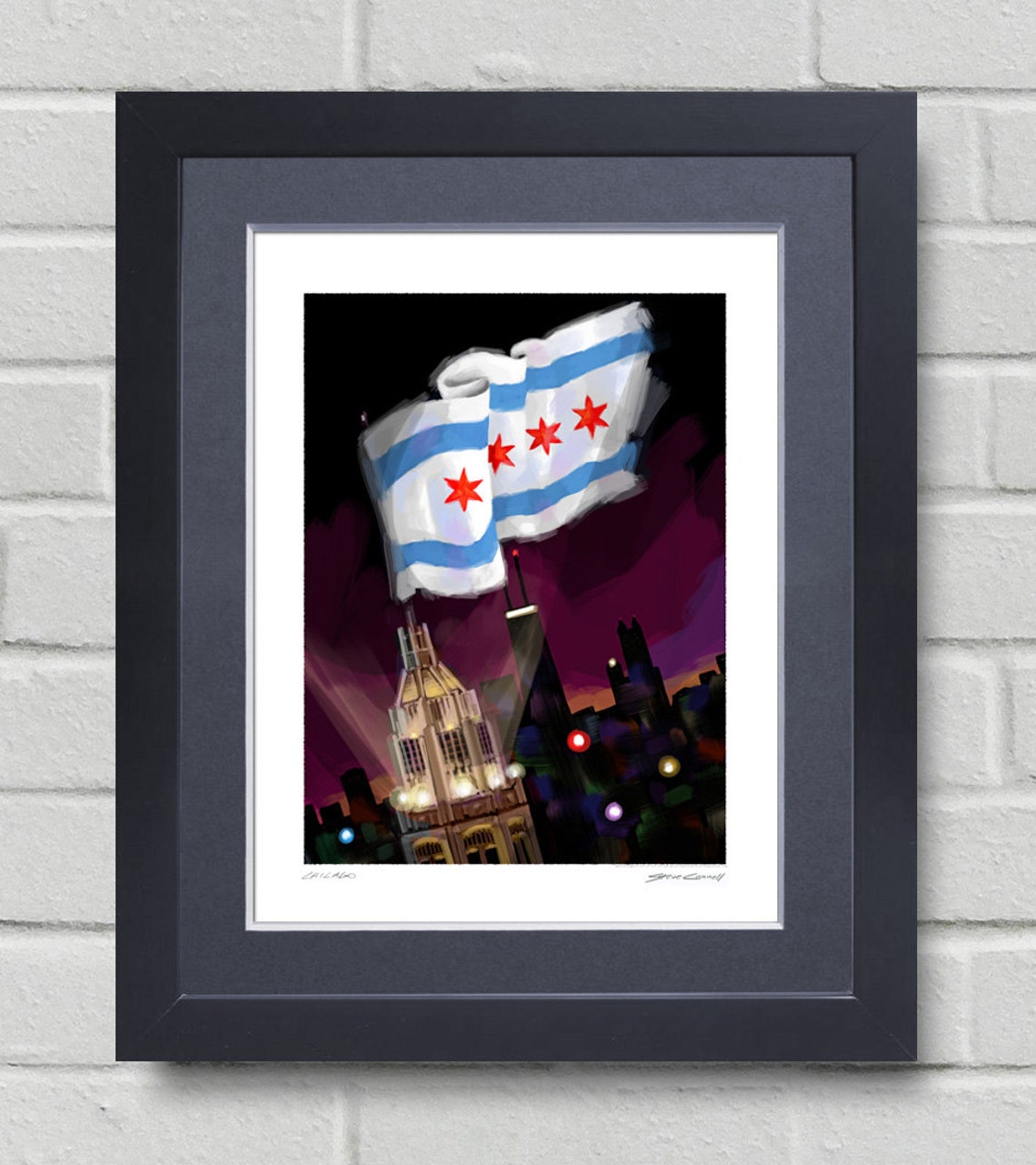 Chicago Flag Painting of Chicago Flag at Night - Etsy Israel