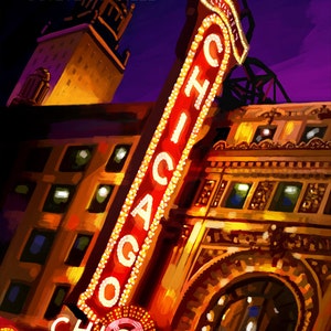 Chicago Art - Painting of the Chicago Theatre Sign - Etsy