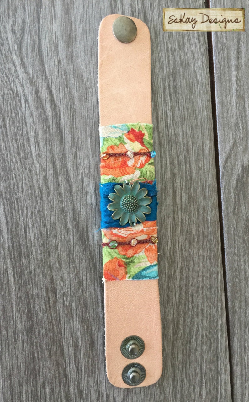 Leather Cuff Turquoise Daisy - Etsy