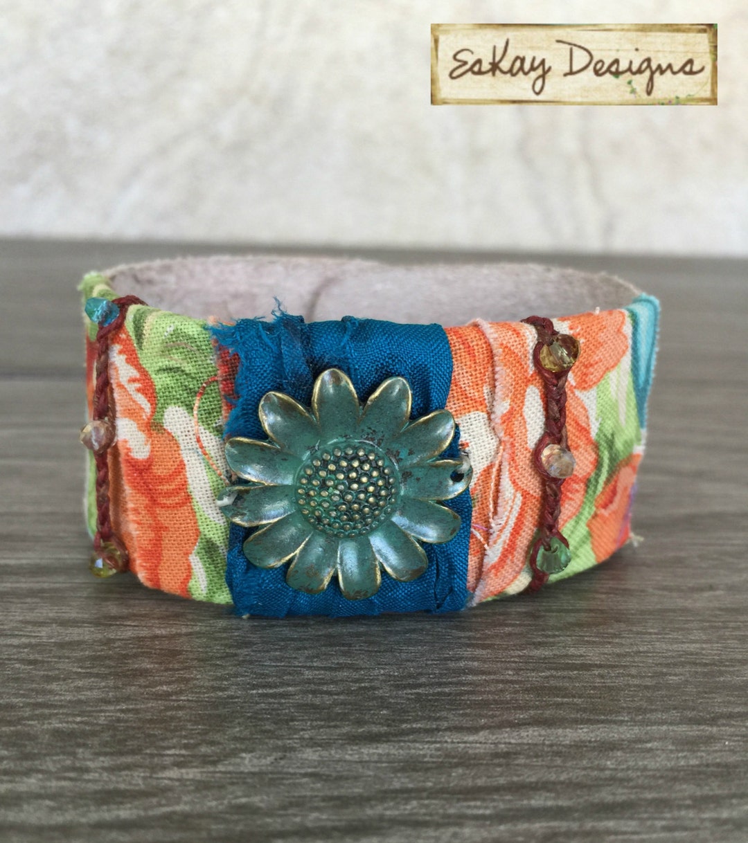 Leather Cuff - Turquoise Daisy - Etsy