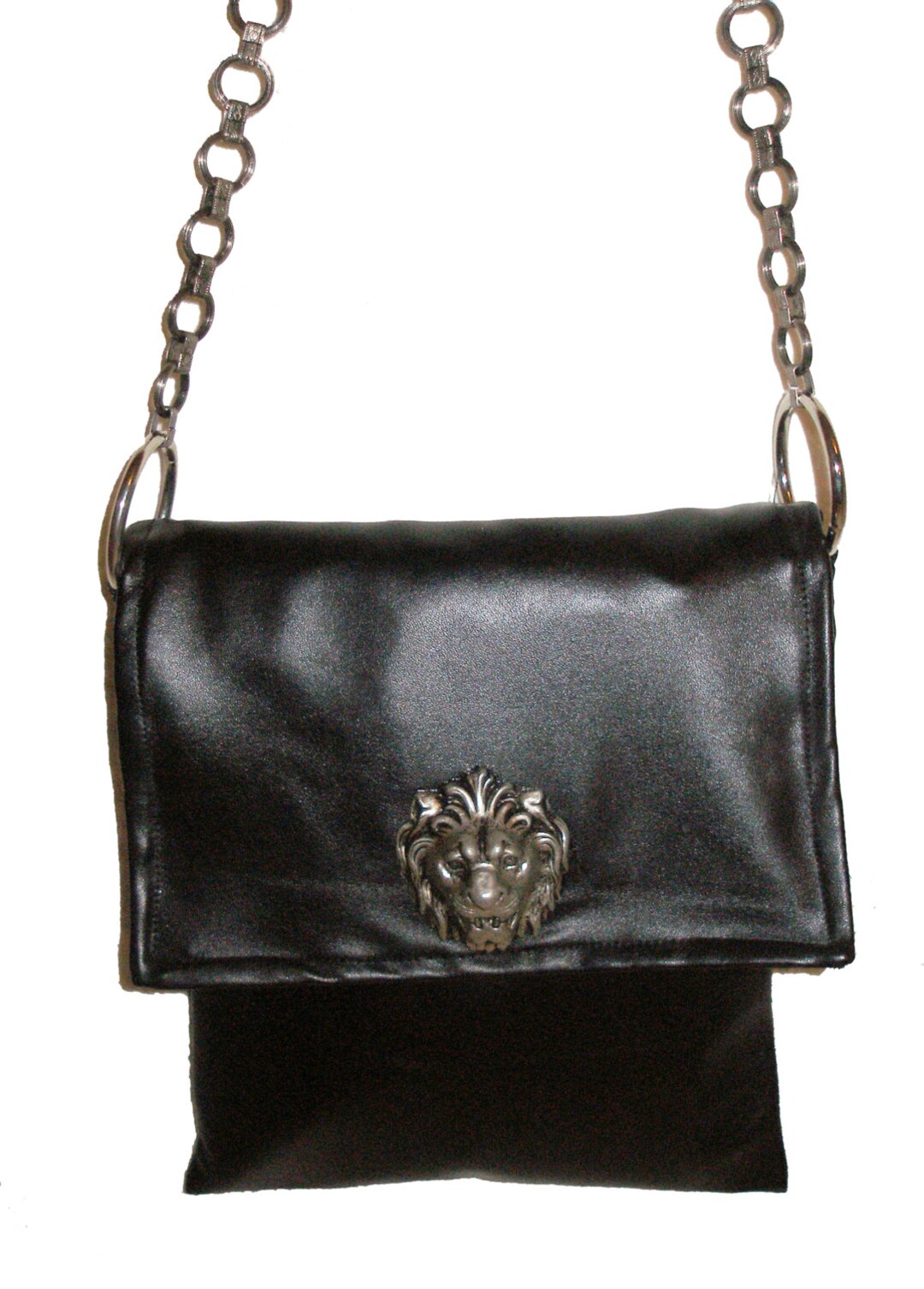 Black Leather Purse With Silver Lion Head Ornament - Etsy